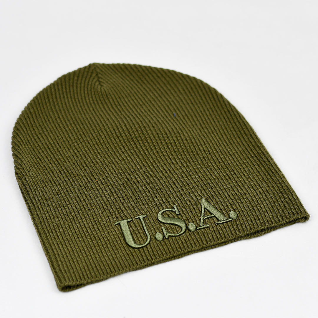 "U.S.A." Olive Green Knit Cap – Atlanta Cap Company